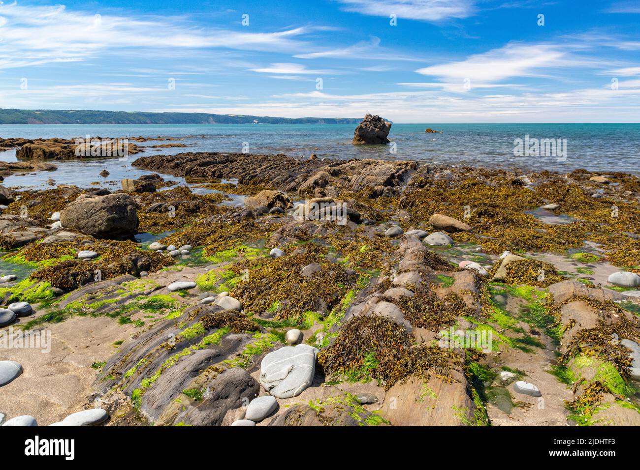 Scenic Sea View of Greencliff Beach, With, Exposed, Textured Rocks ...
