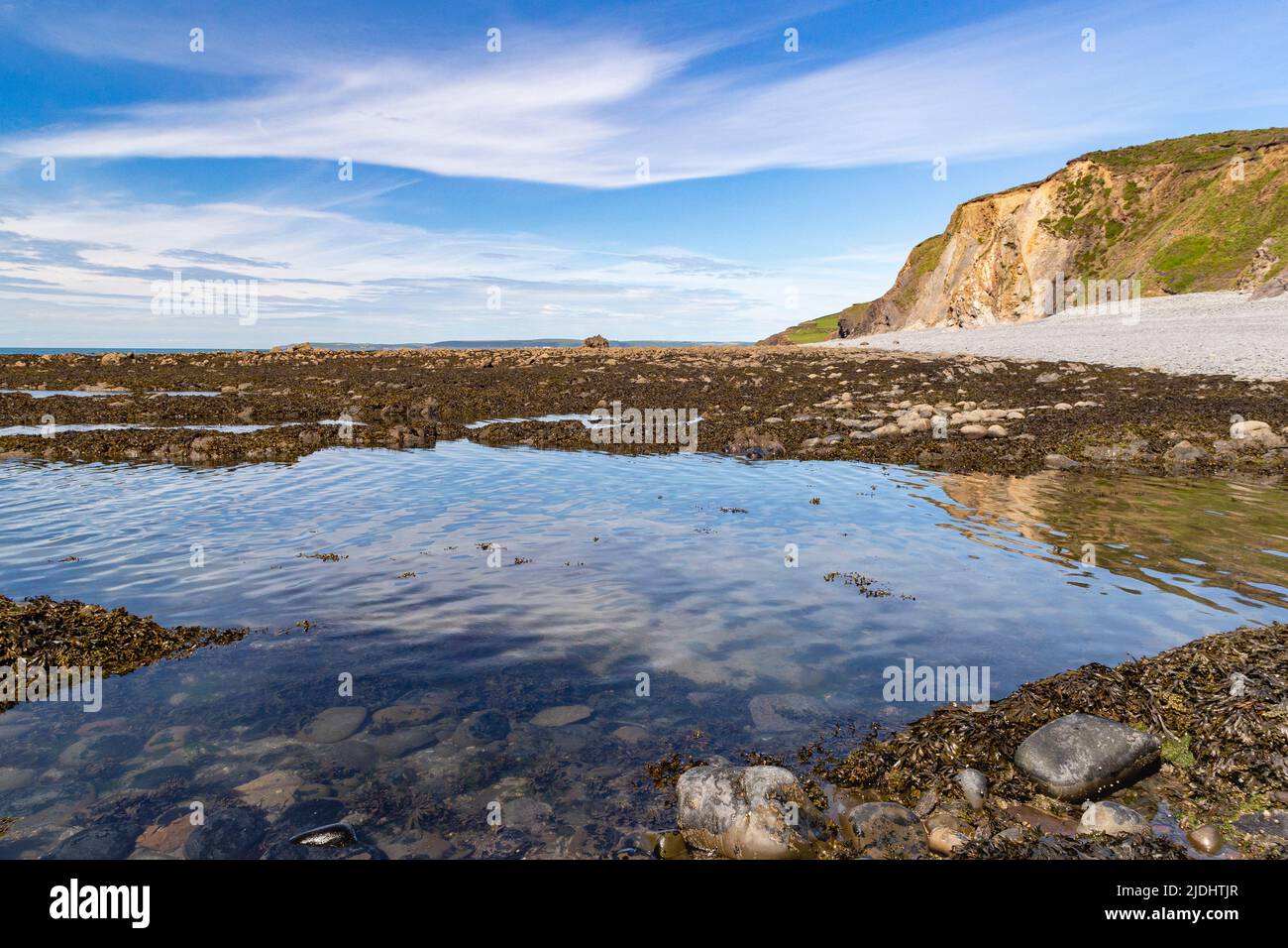 Scenic Beach and Low Tide View at Greencliff Beach, With, Exposed Rocks ...