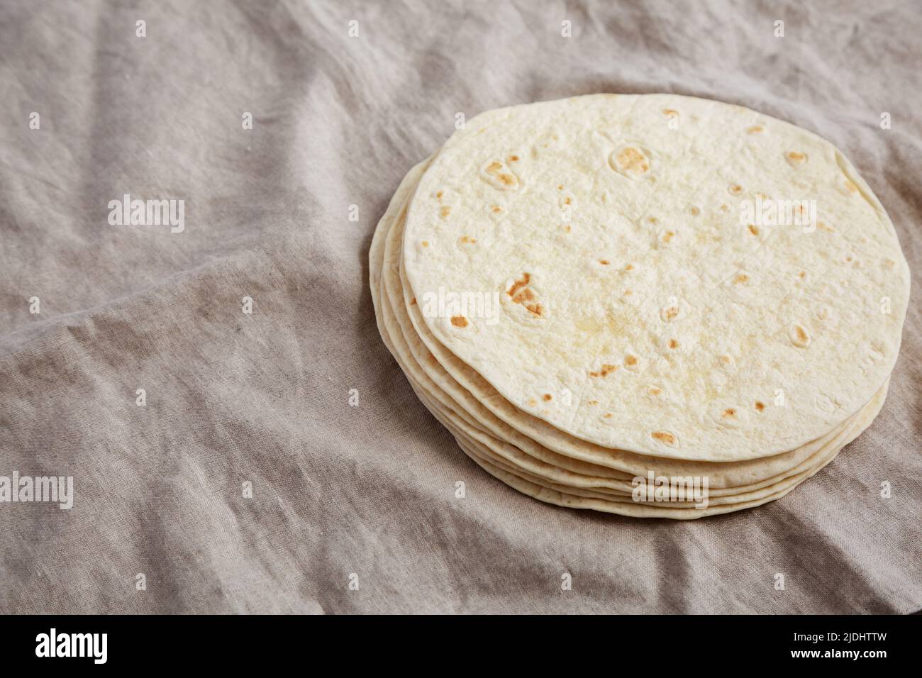 Homemade Mexican Corn Tortillas in a Stack, side view. Copy space Stock ...