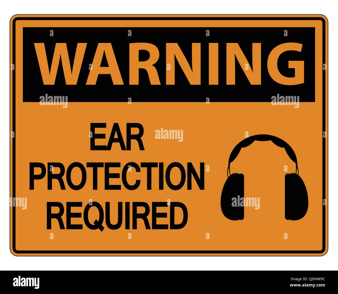 Warning Ear Protection Required Wall Sign on white background,vector ...