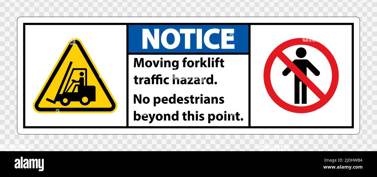 Moving forklift traffic hazard,No pedestrians beyond this point,Symbol ...