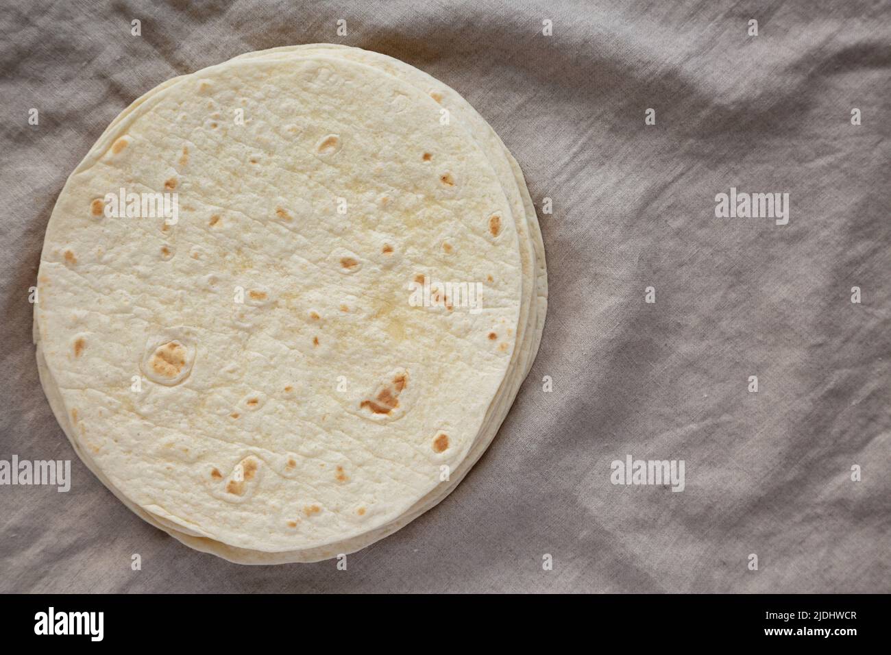 Homemade Mexican Corn Tortillas in a Stack, top view. Flat lay ...