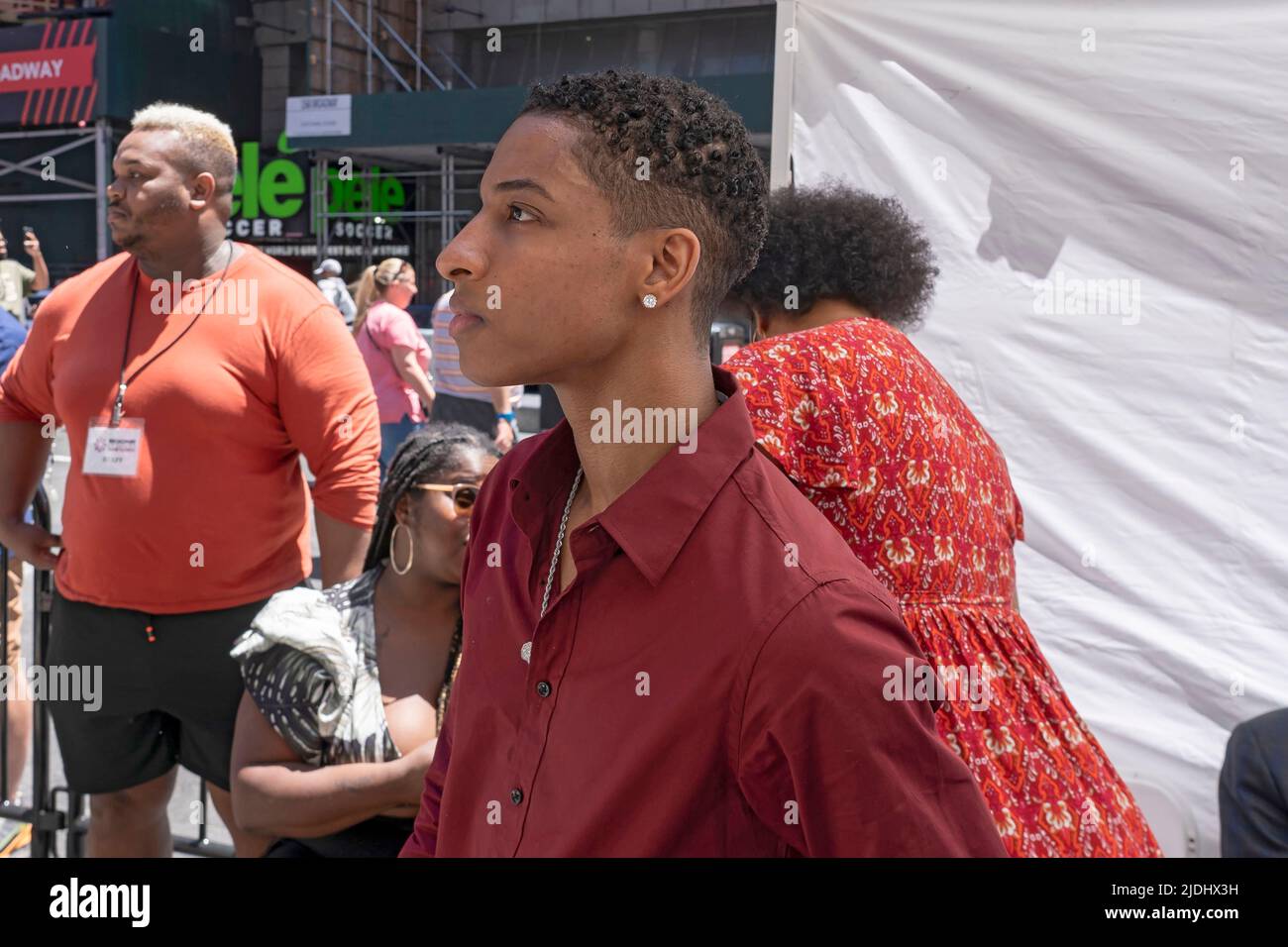 Tony Award winner actor Myles Frost seen backstage during Broadway ...