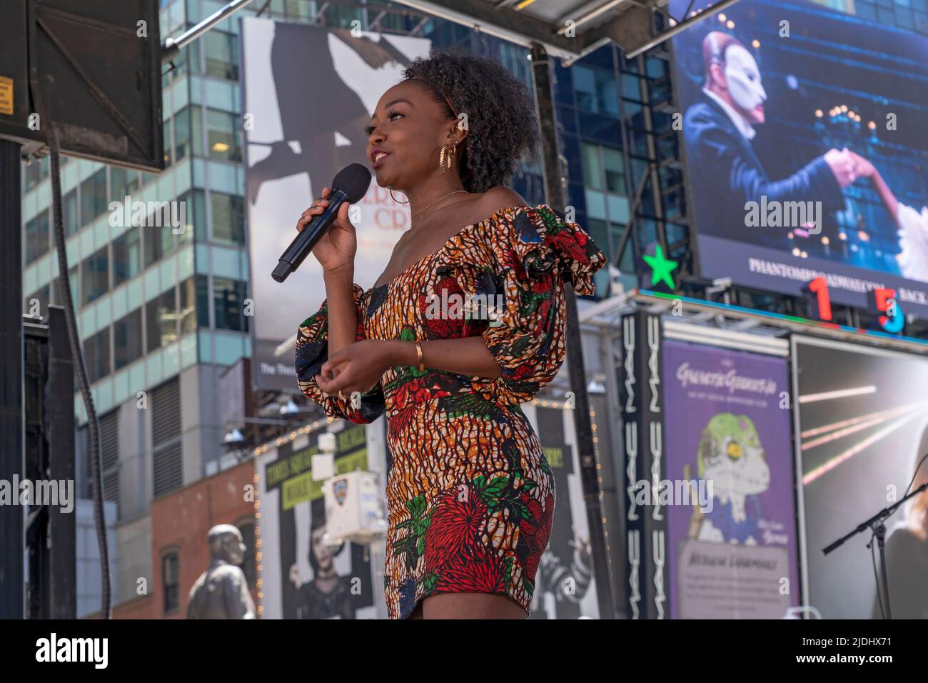 New York, United States. 19th June, 2022. Actress Aisha Jackson sings ...