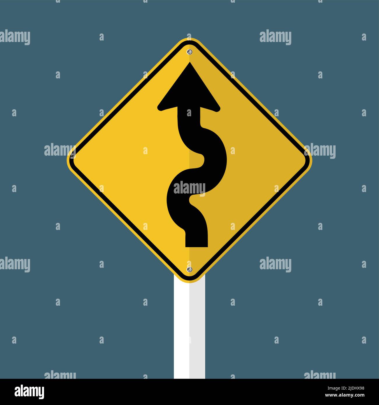 Winding Traffic Road Sign isolated on grey sky background,vector ...