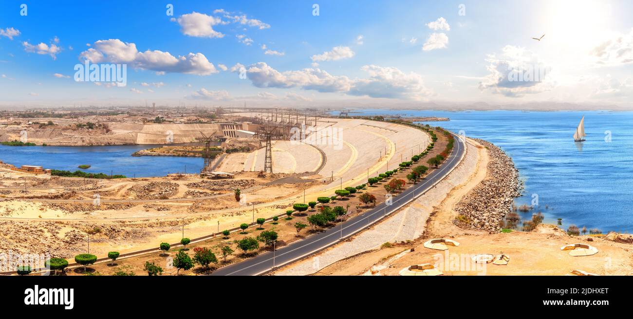 Aswan High Dam view, beautiful sunny panorama, Egypt Stock Photo - Alamy