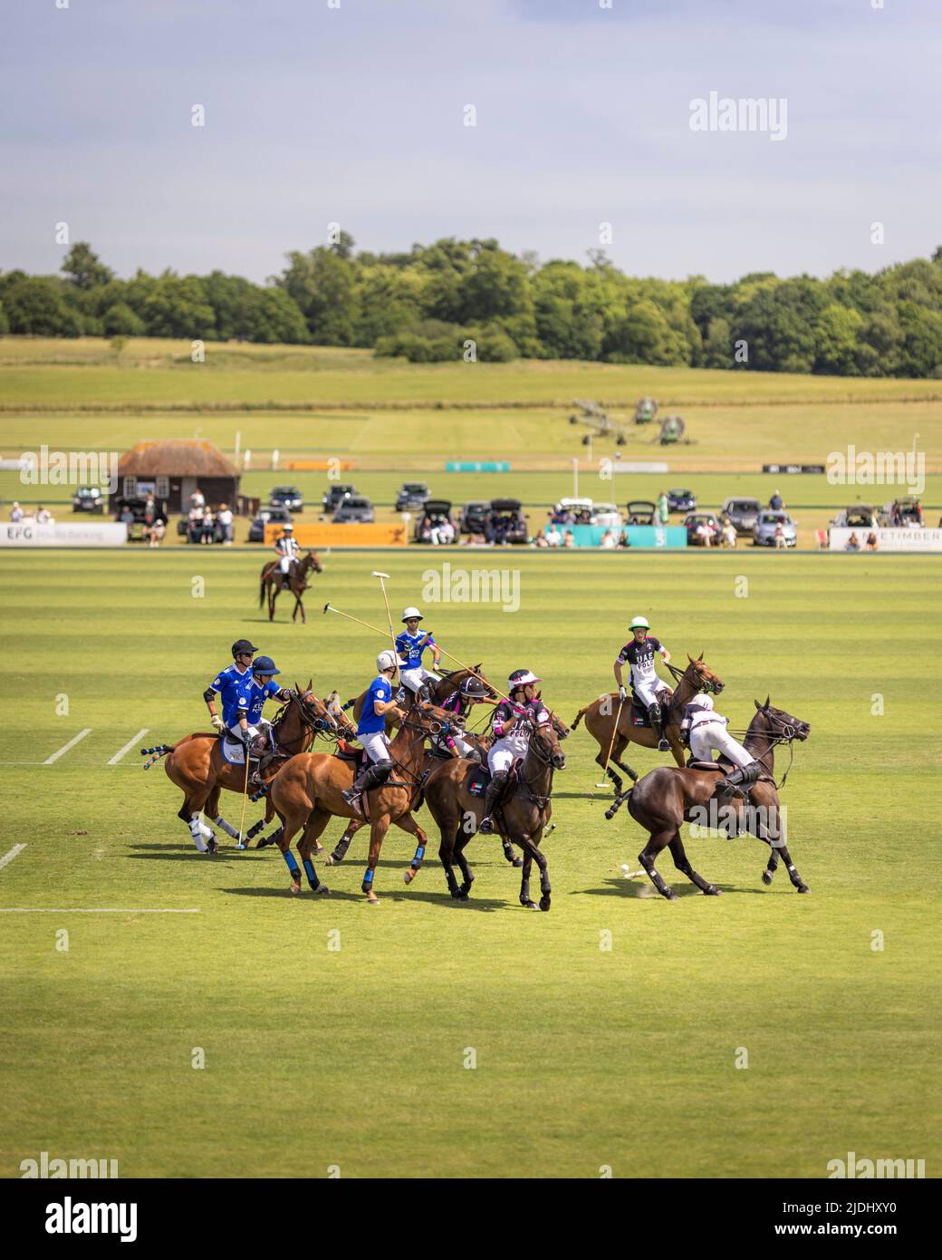 Action between King Power (in blue) and UAE at Cowdray Park Polo Club ...