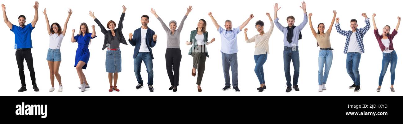 Collage of full length portriats of people in casual clothes isolated ...