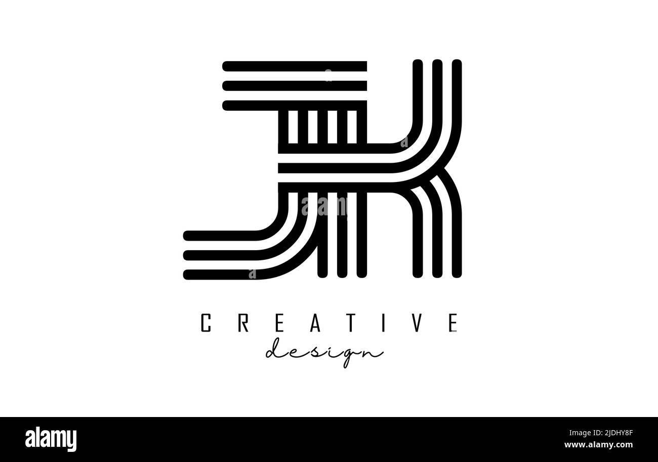 Black lines Jk j k letters with monogram Logo Design. Creative vector ...