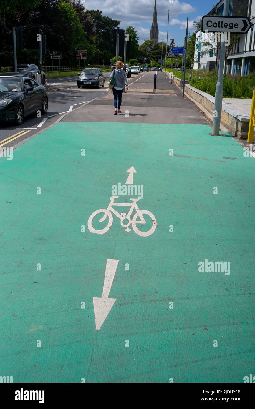 Cycle path that runs along the A36 towards Salisbury city centre with ...