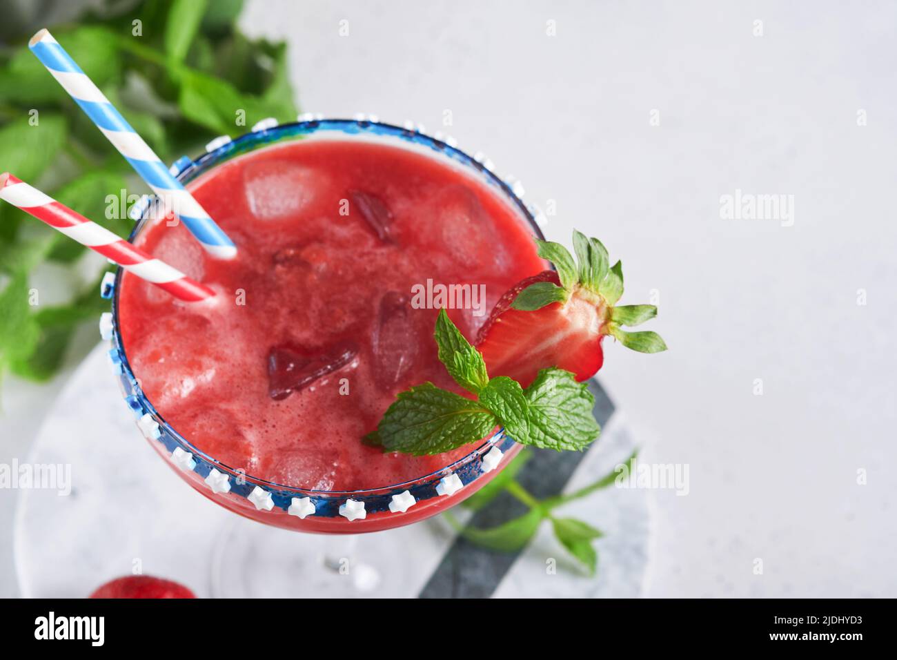 Patriotic Cocktail 4th July Glass Margarita Cocktail With Strawberry