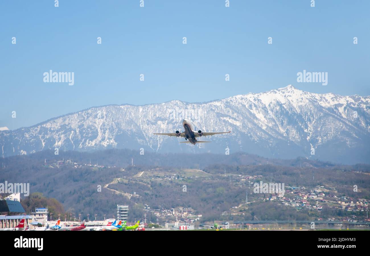Sochi, Russia - April 22 , 2022: Aeroflot aircraft in the sky Stock ...