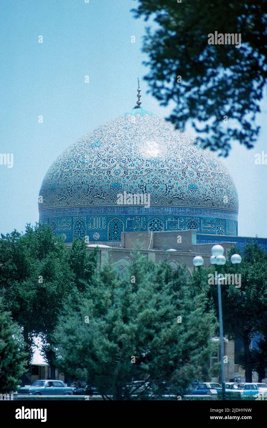 Isfahan Iran 1976 - Ornate blue tiled dome of the Sheikh Lotfollah ...