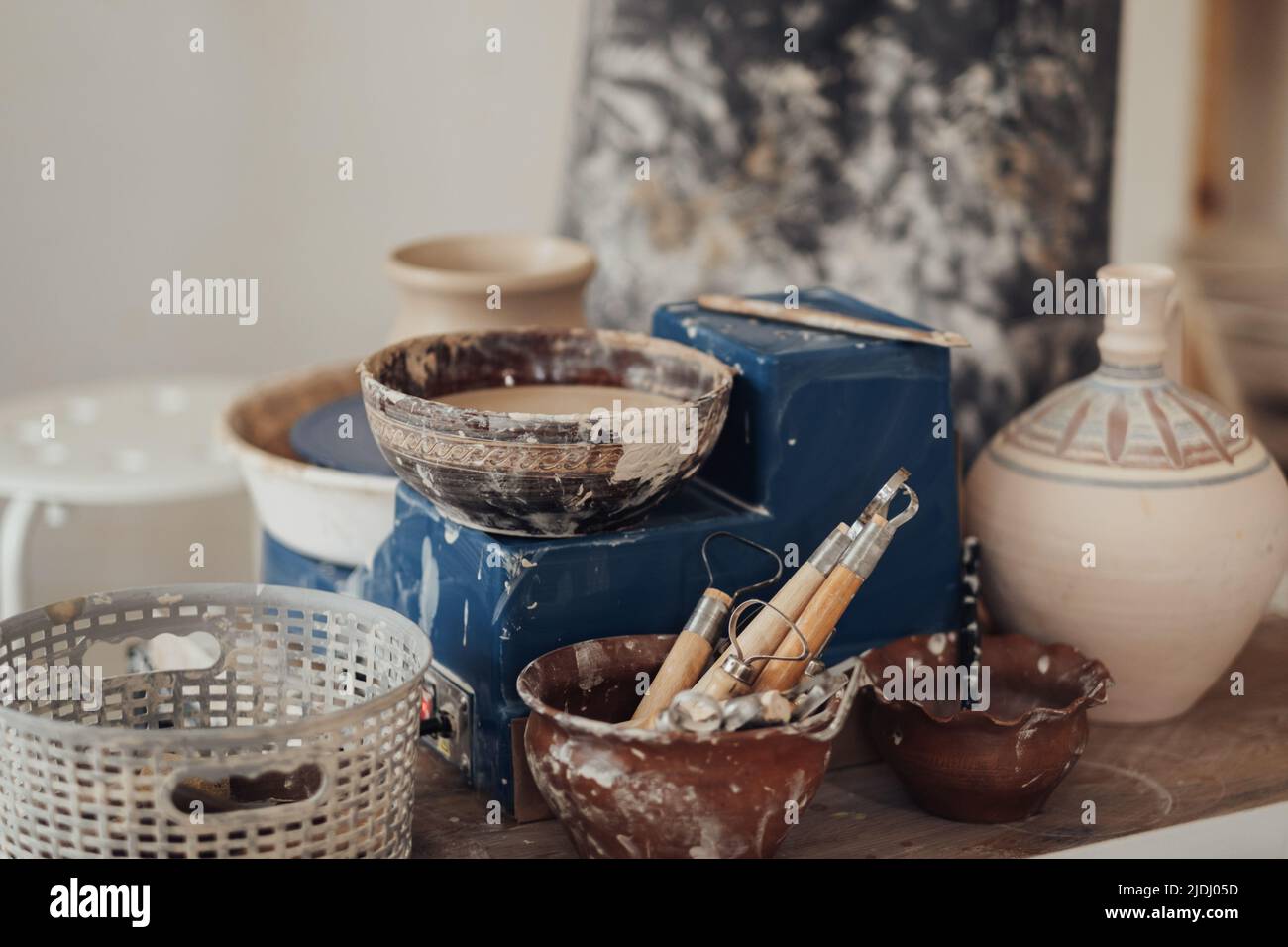 Pottery Master Accessories, Potter Tools in the Ceramic Studio Stock ...