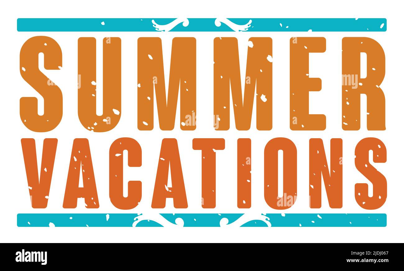 Sign with summer vacations message with warm and blue colors, decorated ...
