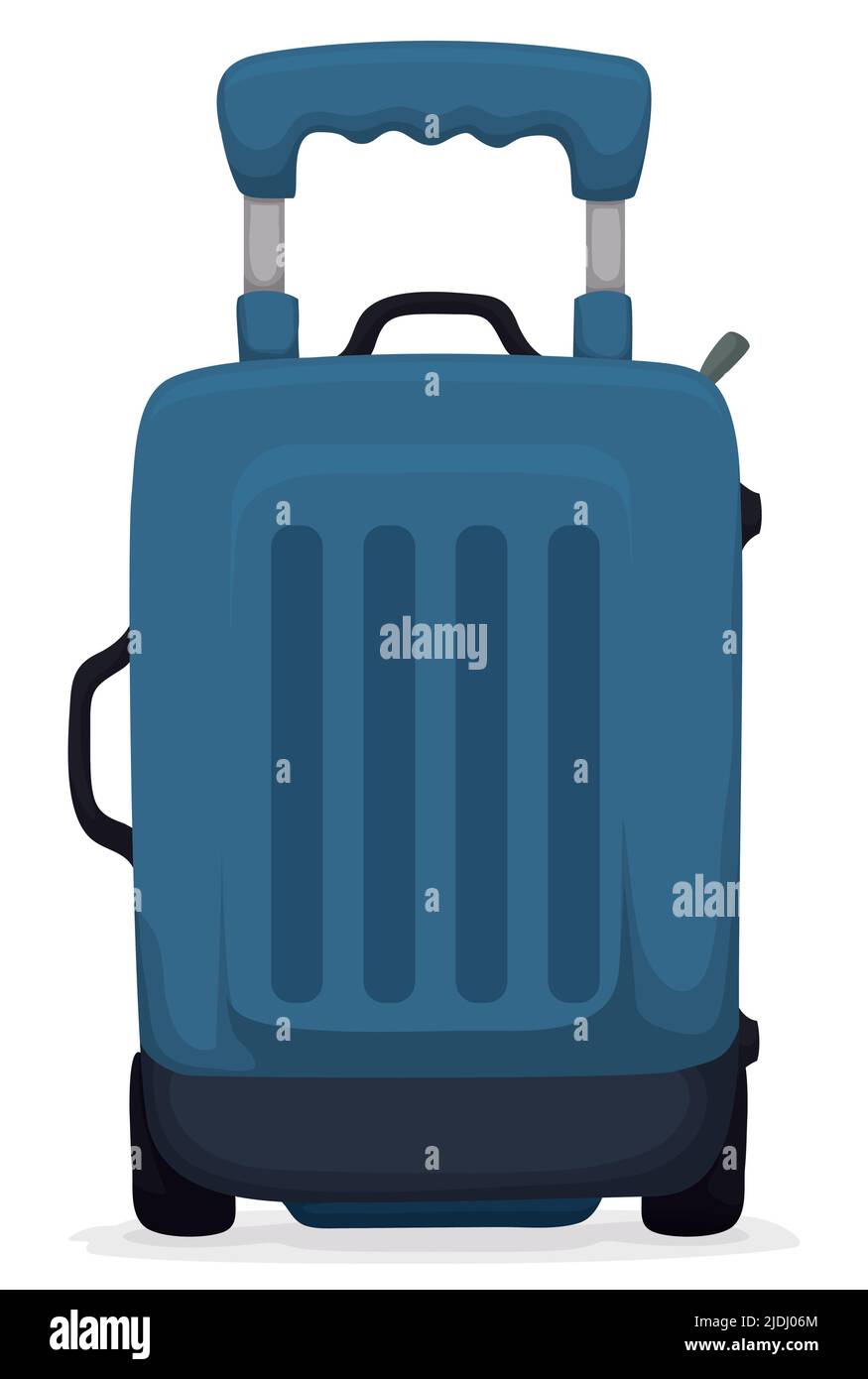 Blue suitcase with zipper and hand lever to pull it in frontal view ...