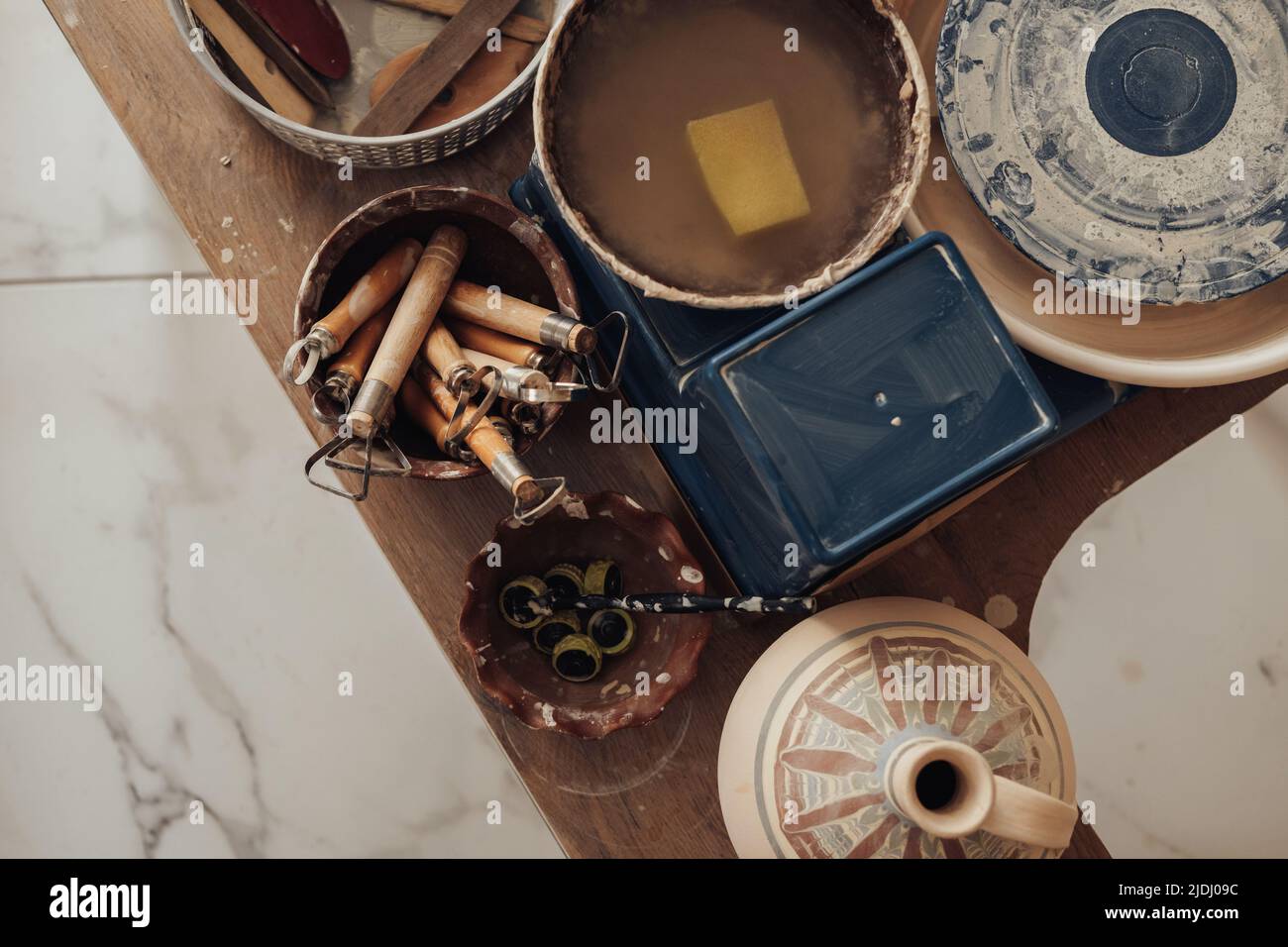 Flat Lay of Pottery Master Accessories, Potter Tools in the Ceramic ...