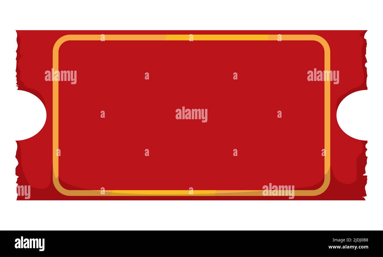 Template like a red ticket with golden frame. Design in cartoon style ...