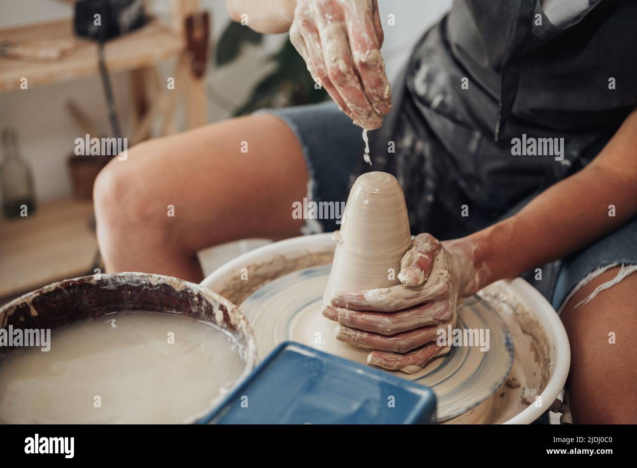Process of Creating Clay Pot, Unrecognisable Female Master Working on a ...