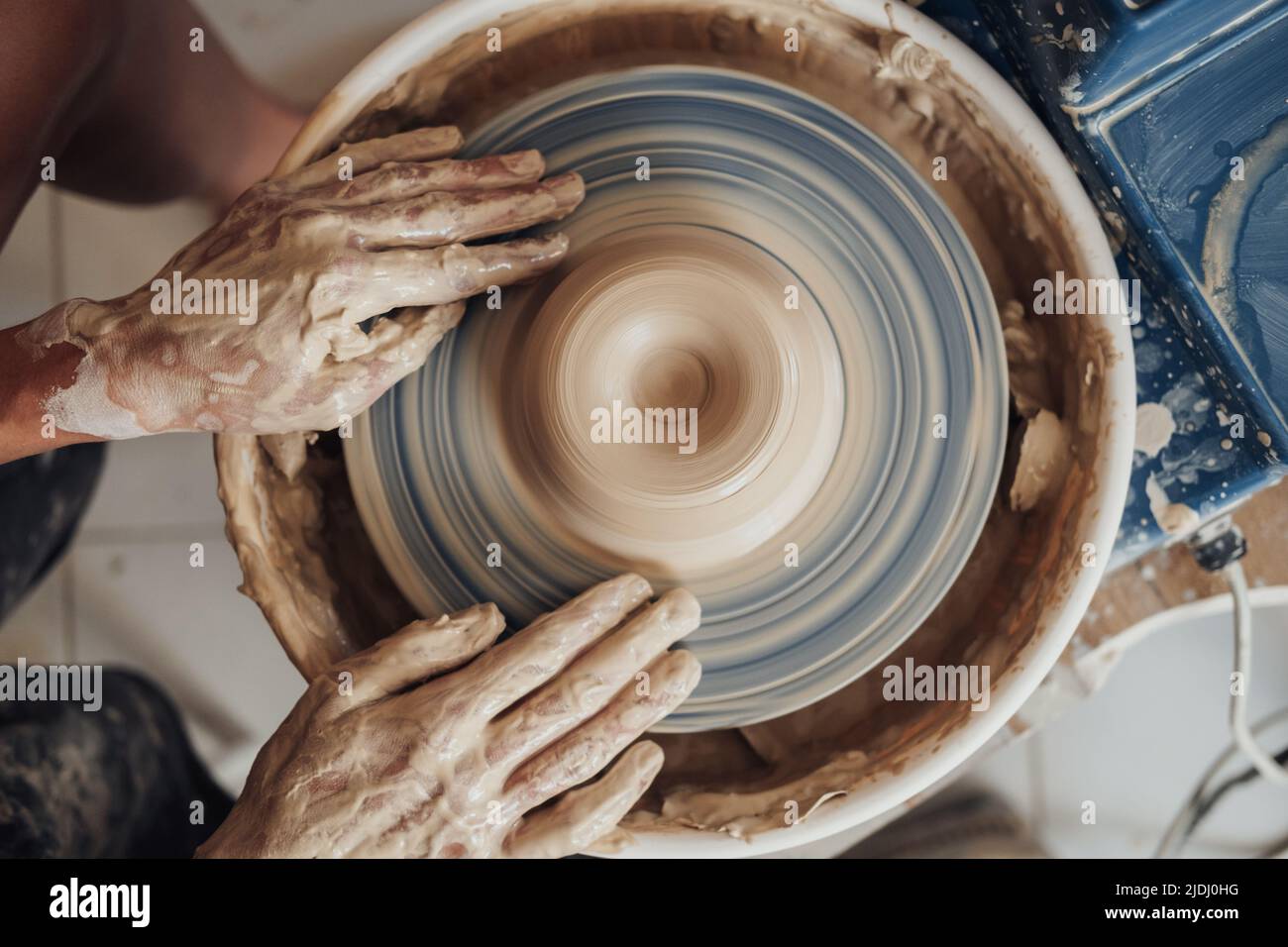 Flat Lay of Potter Master at Work in Clay Studio, Handmade Process of ...