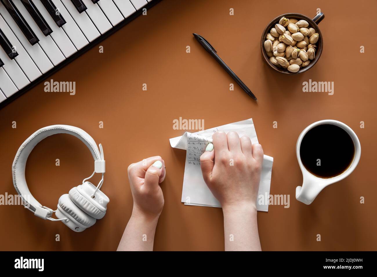 Flat lay, concept of musical creativity, making music Stock Photo - Alamy