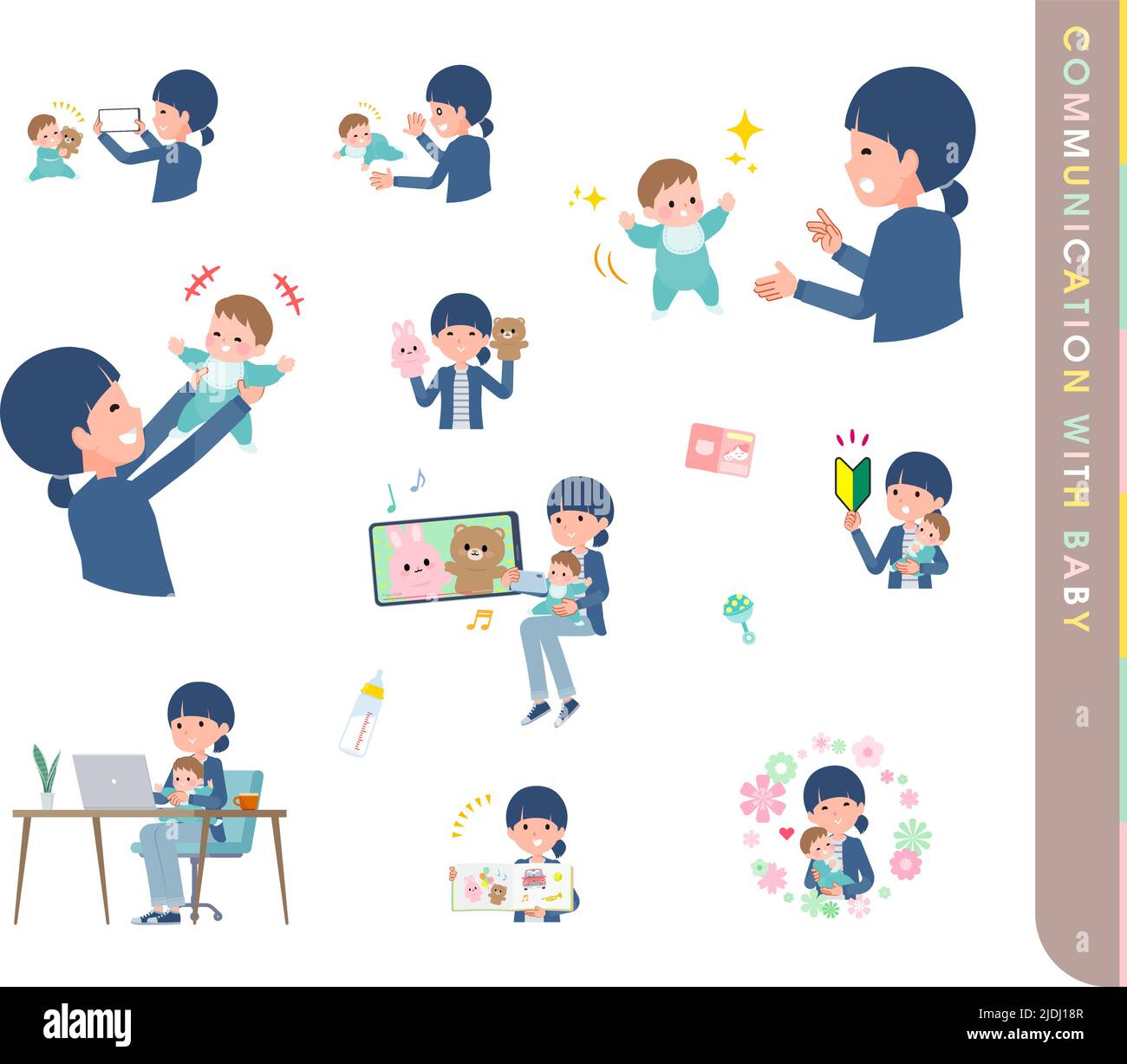 A set of natural style women who communicate with their baby.It's ...