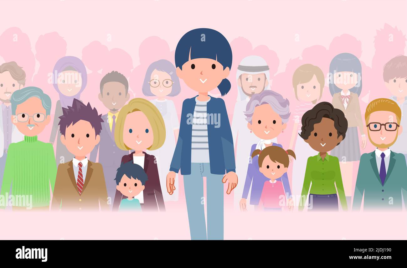 A set of natural style women standing in front of a large number of ...