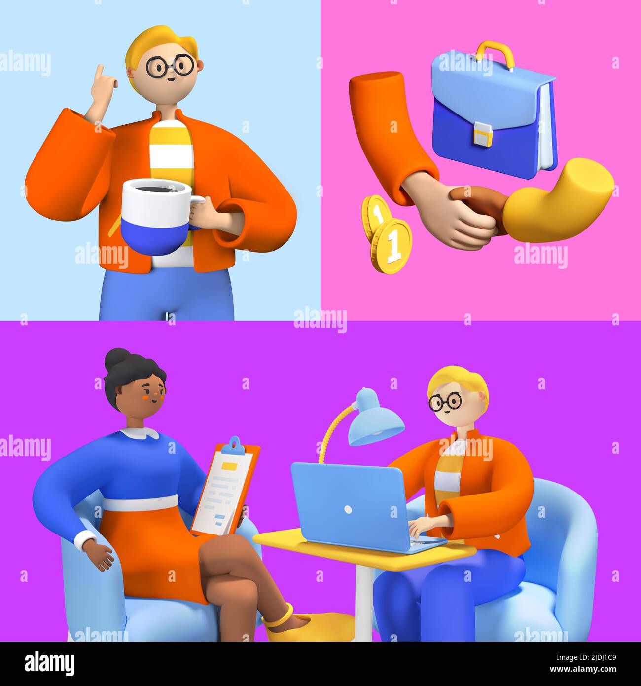 Job interview and work - realistic colorful 3d illustration Stock Photo ...