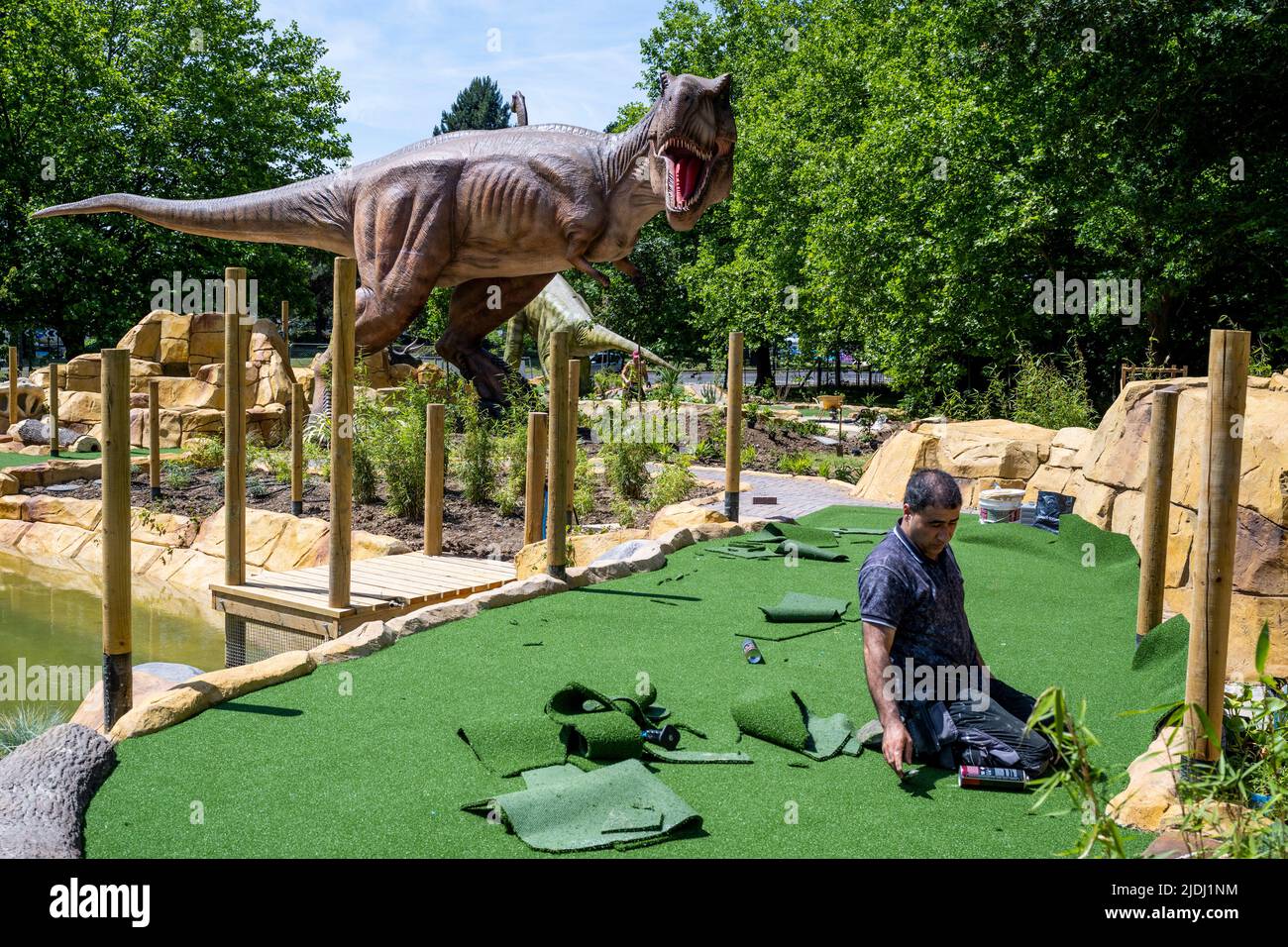 London, UK. 21 June 2022. Finishing touches are made to Jurassic Island ...