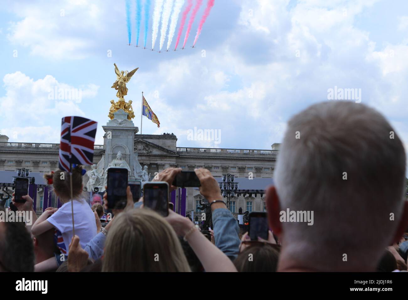 RAF Red Arrows fly above the Mall as part of the Queen's Birthday ...