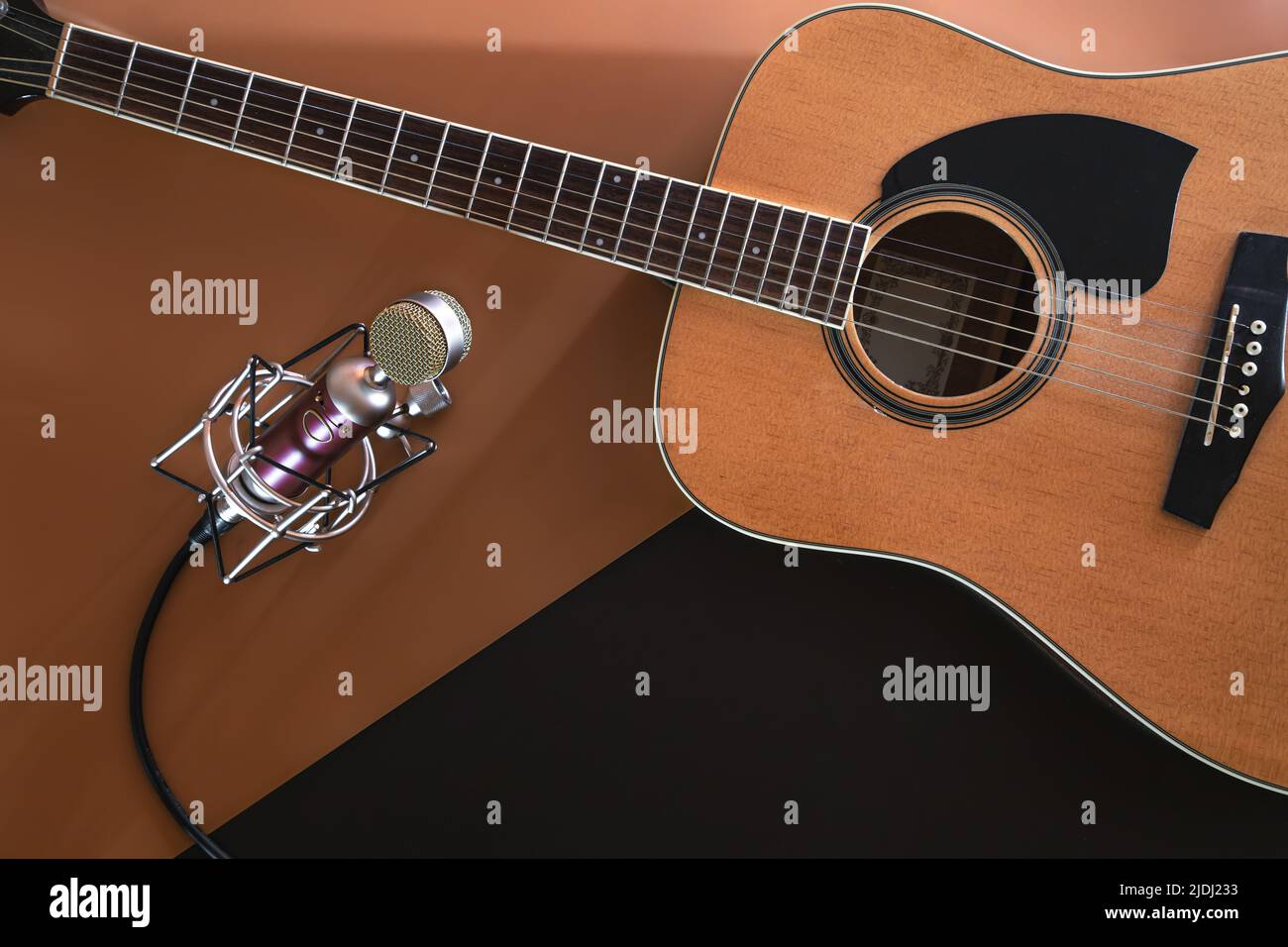Flat lay, music background with acoustic guitar Stock Photo - Alamy