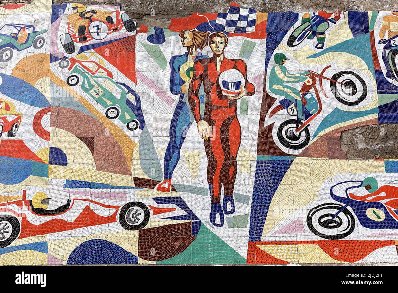 Soviet Mosaic on a building near motopark in Rustavi, Georgia Stock ...