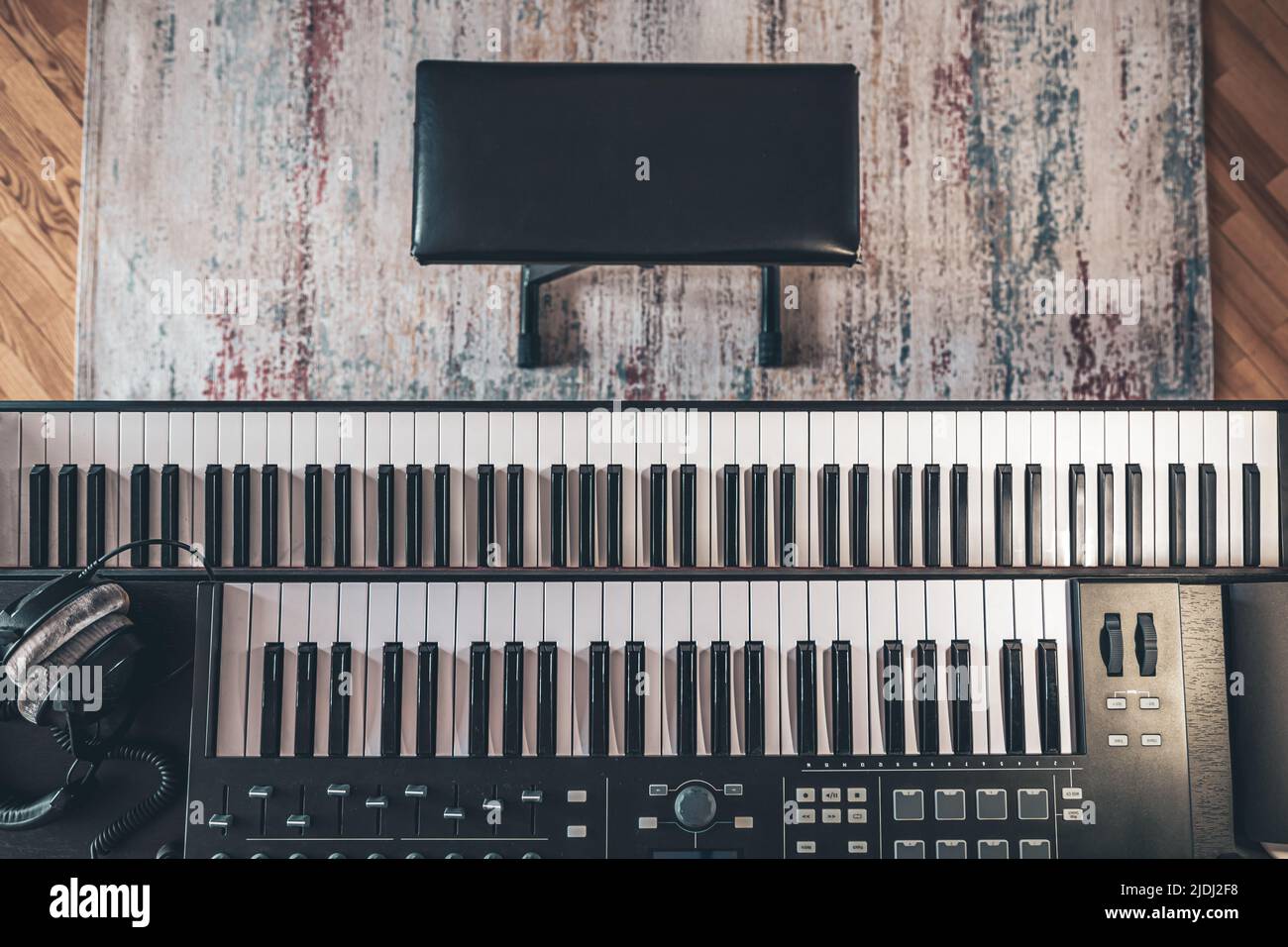 Piano keys, top view, musician's workplace, concert Stock Photo - Alamy