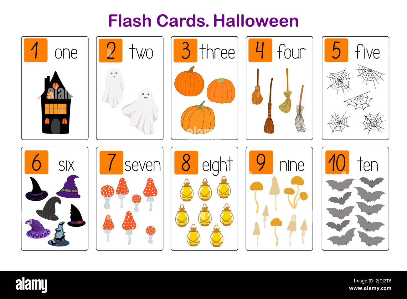 Halloween cute spooky holiday symbols number learning printable flash ...