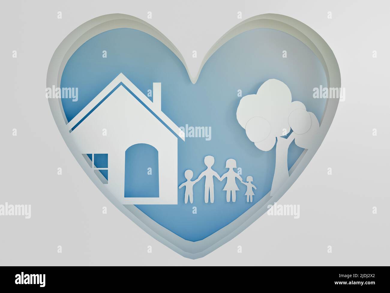 Family in heart shape and small house paper art design, 3D ...