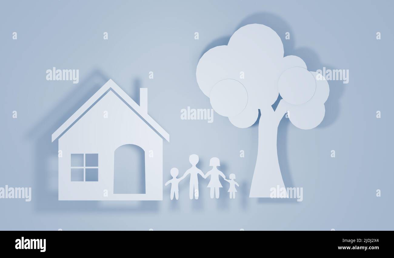 Happy family, happy life paper art design, 3D illustrations rendering ...