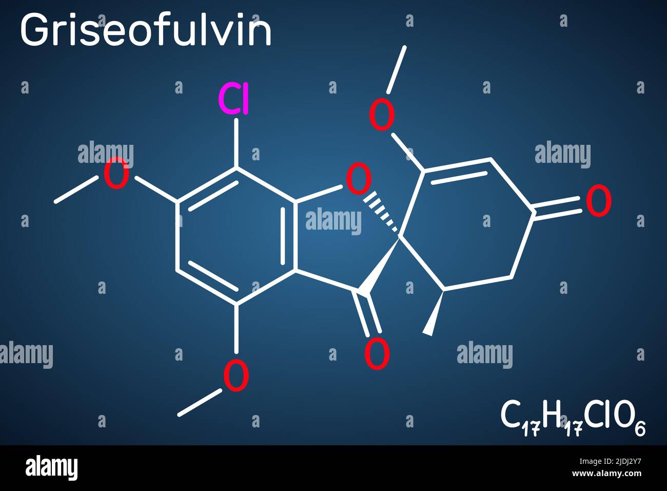 Griseofulvin molecule. It is antifungal antibiotic, used for treatment ...