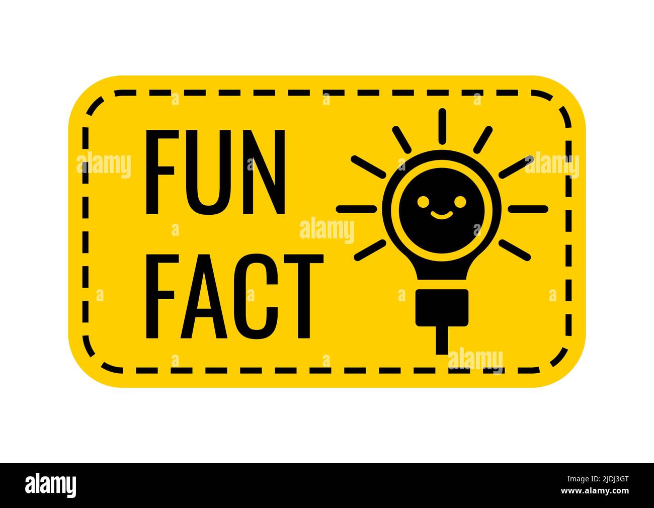 Fun fact text and cute black smiling light bulb vector icon Stock ...