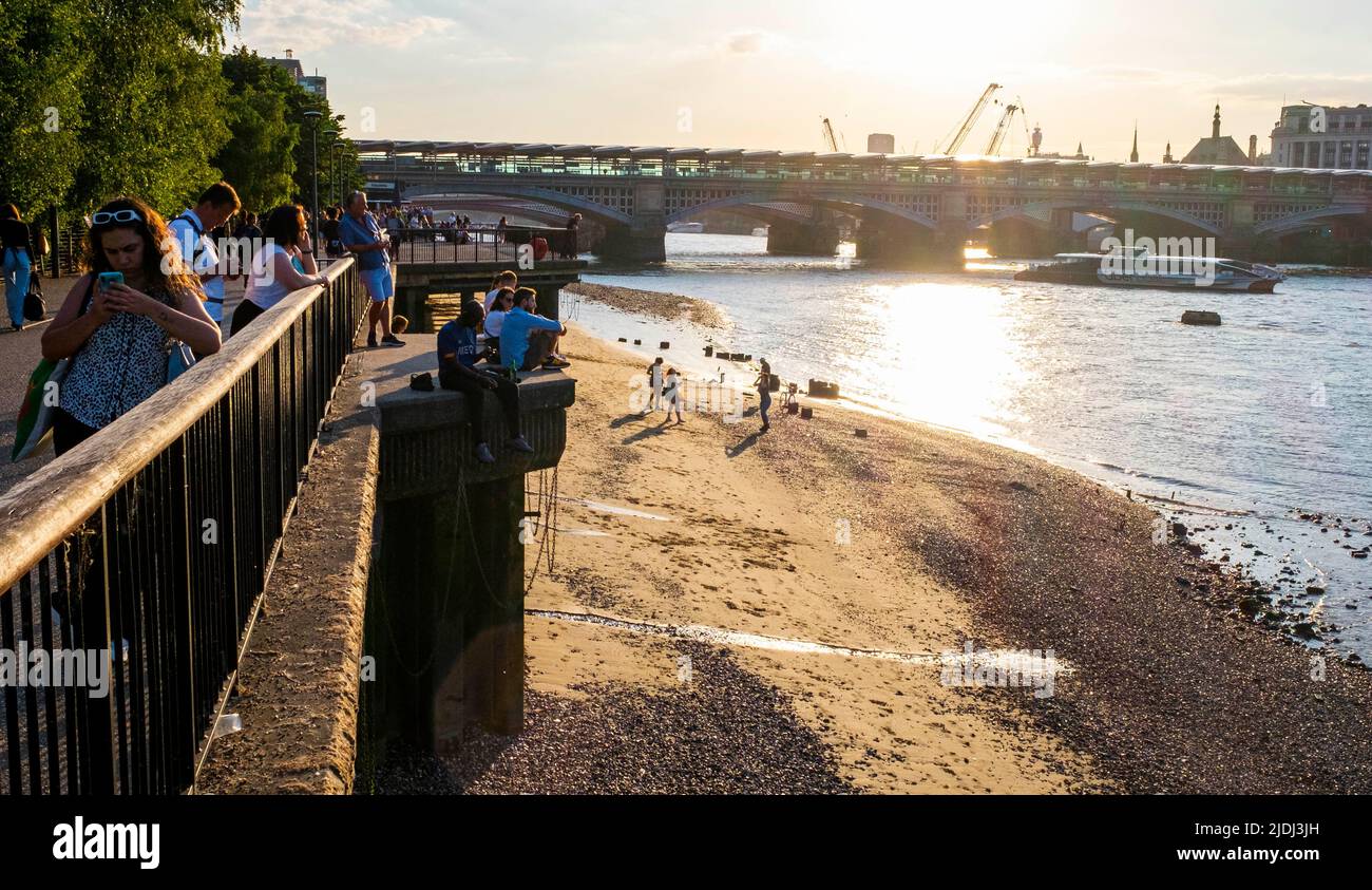 River Thames Views South Bank ,London , England UK - People enjoy the ...