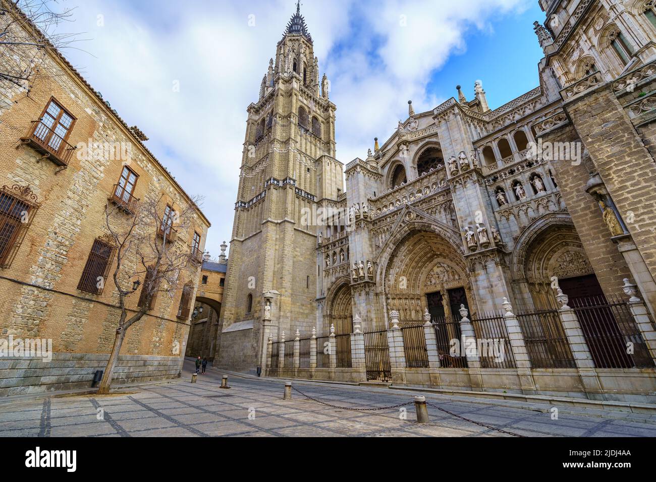 Immense cathedral of Toledo with its high medieval towers. Toledo Spain ...