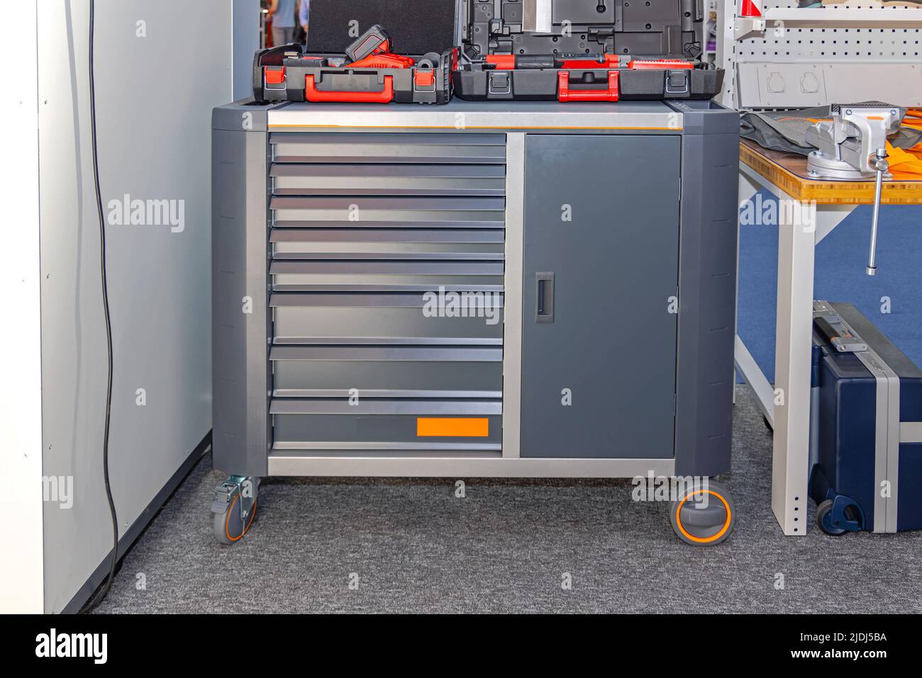 Wheeled Tool Cart Drawers Storage in Garage Service Workshop Stock ...