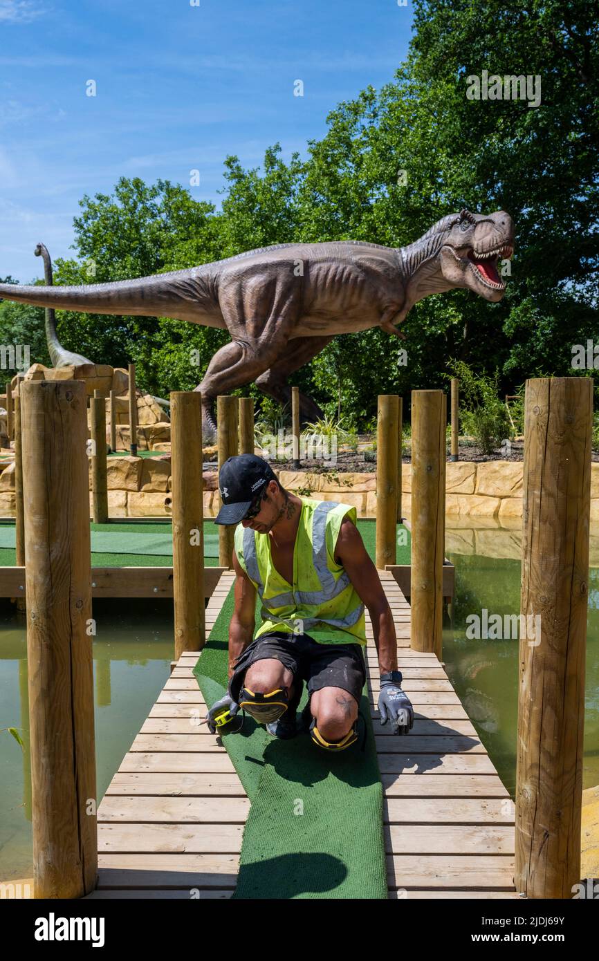 London, UK. 21 June 2022. Finishing touches are made to Jurassic Island ...