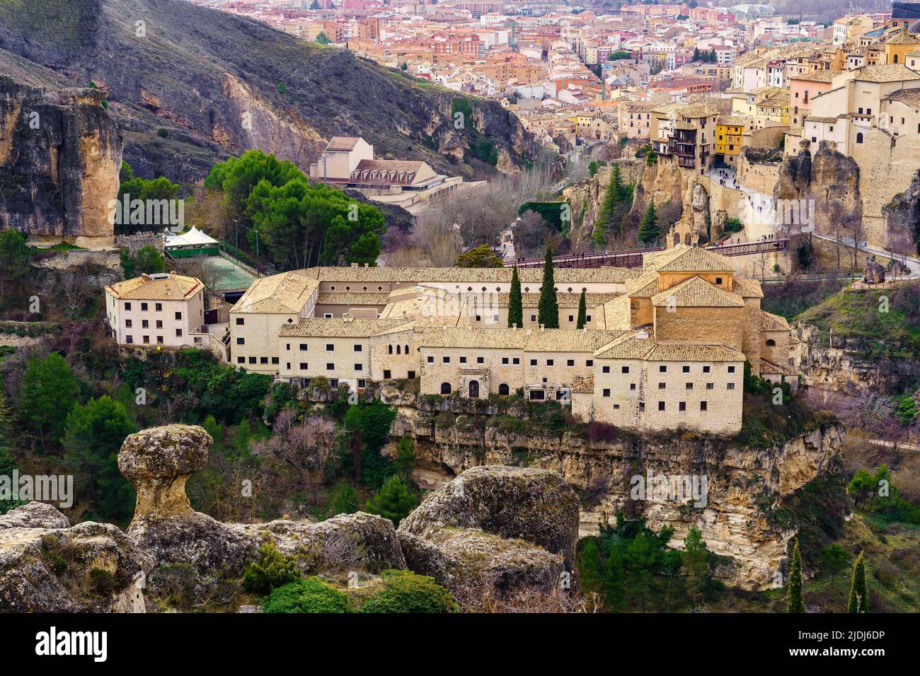 Aerial view of the city of Cuenca with its old houses and medieval ...