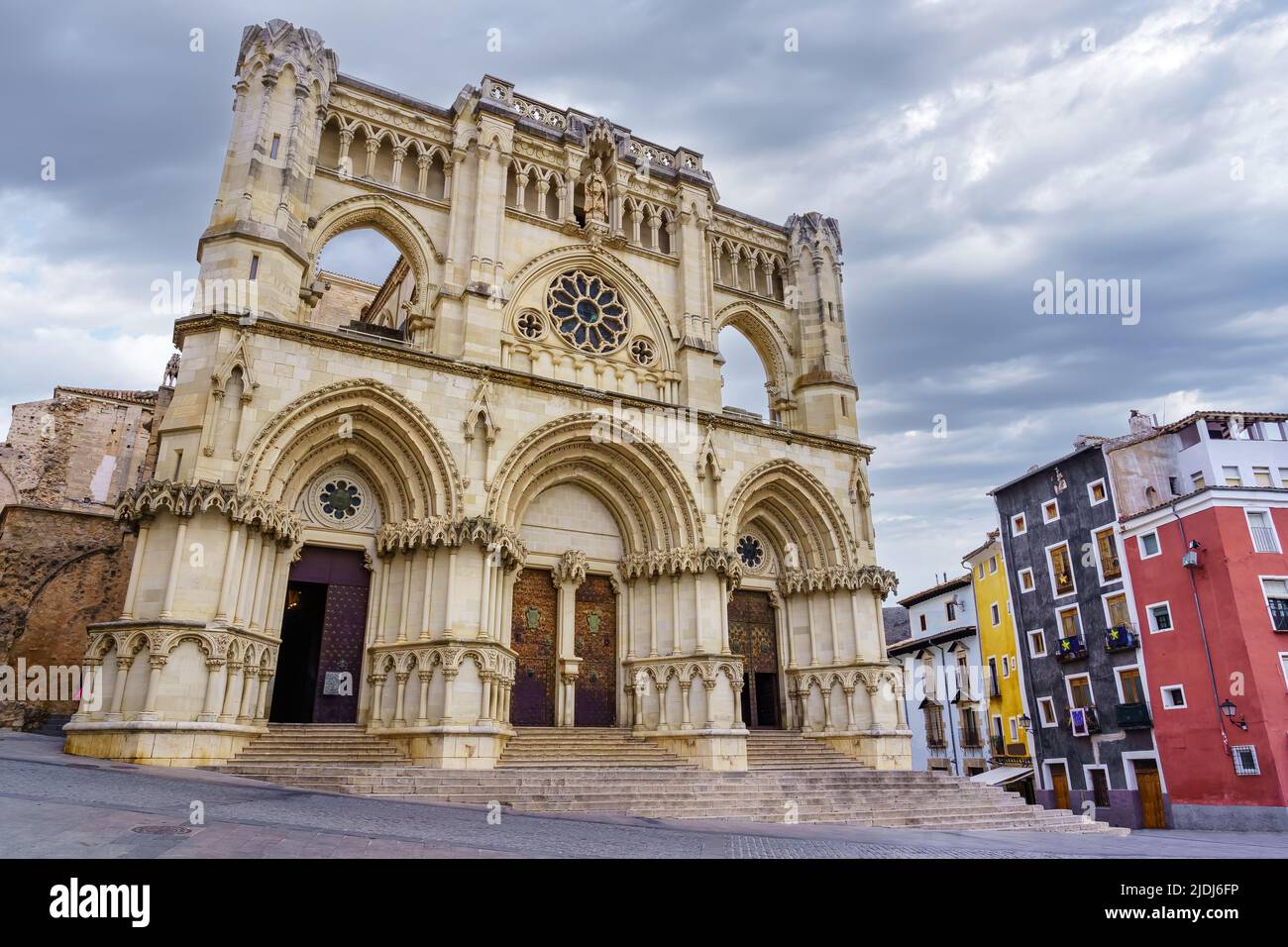 Gothic cathedral of Cuenca with its impressive old stone facade, Spain ...