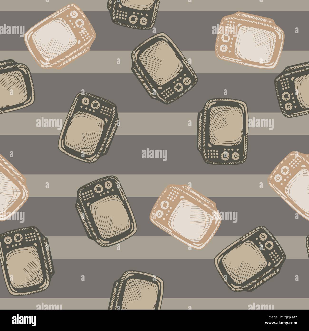 Retro TV engraved seamless pattern. Vintage television background in ...