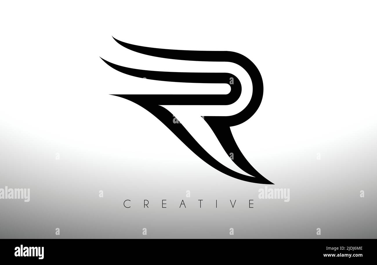 R Letter Logo with Swoosh Creative Lines and Monogram Look Vector ...