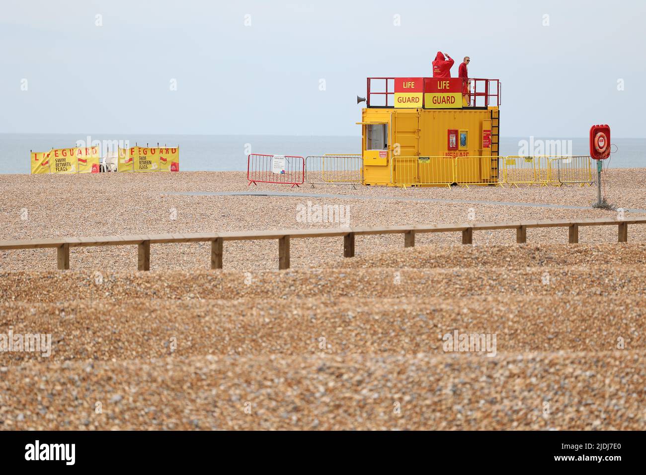 Brighton, UK 21st June, 2022 : A new elevated Life Guard post made from ...
