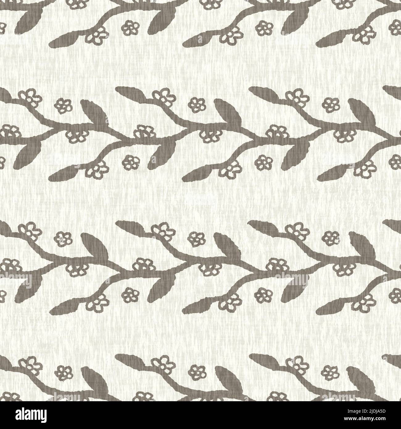 Flower illustration linen effect texture pattern. Seamless woven ...