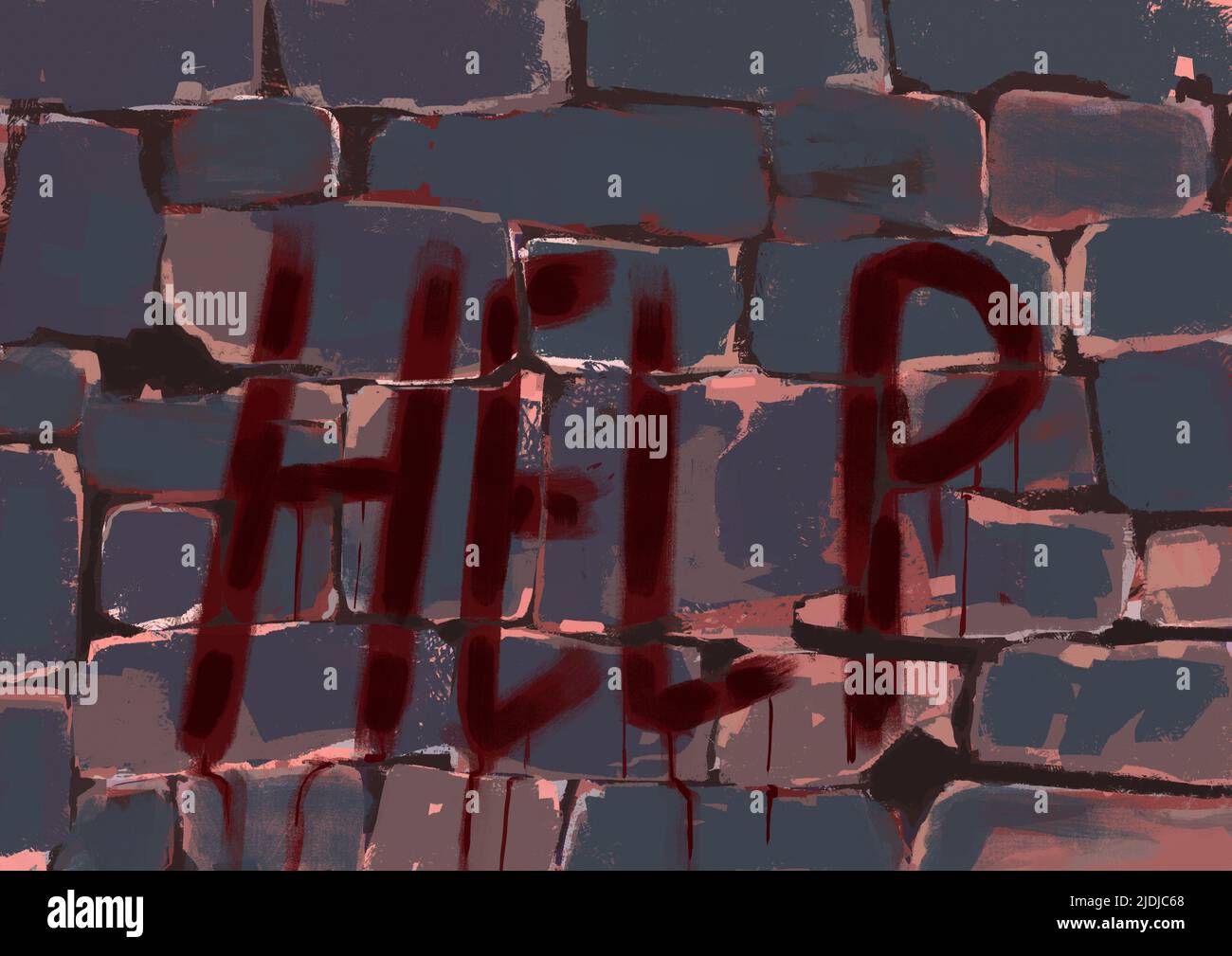 Help message in blood. Graffiti with message. Hand Made drawing wall ...