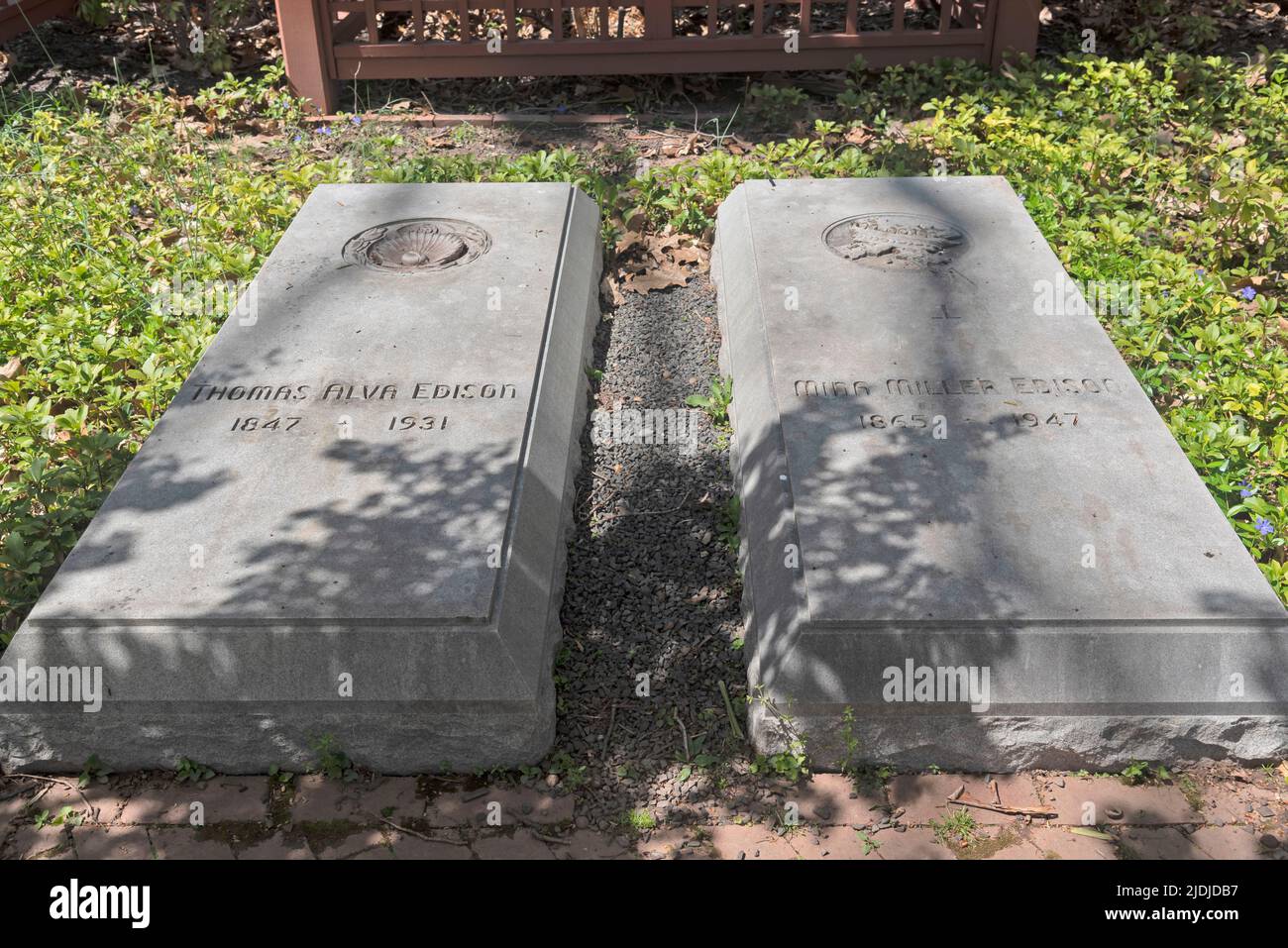 The graves of Thomas and Mina Edison behind Glenmont, their estate ...
